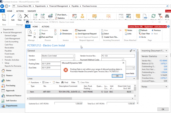 Dynamics NAV (Navision) - accounting posting period - Kepler Management Systems