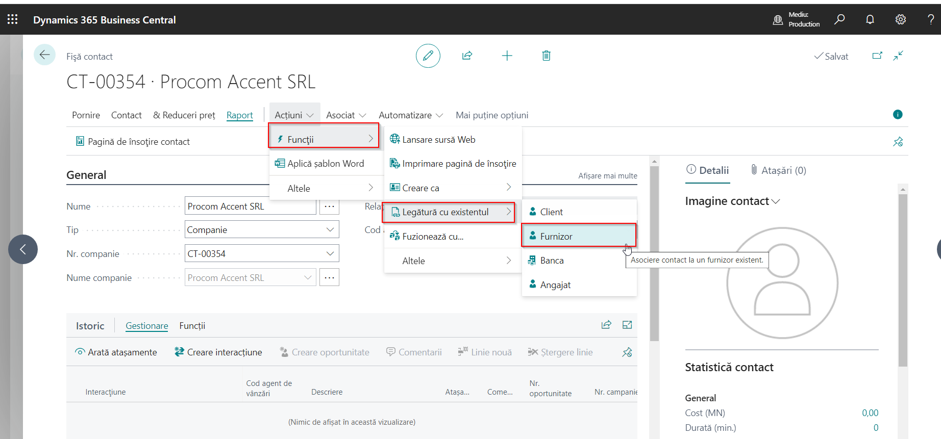 Dynamics 365 Business Central - Asociere la furnizor din fișă contact ...