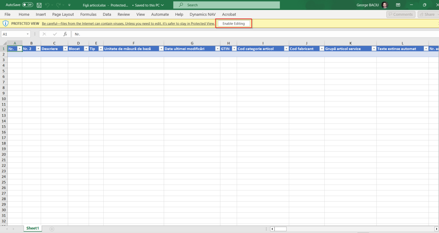 Dynamics 365 Business Central - Foaie Excel activare editare - Kepler ...