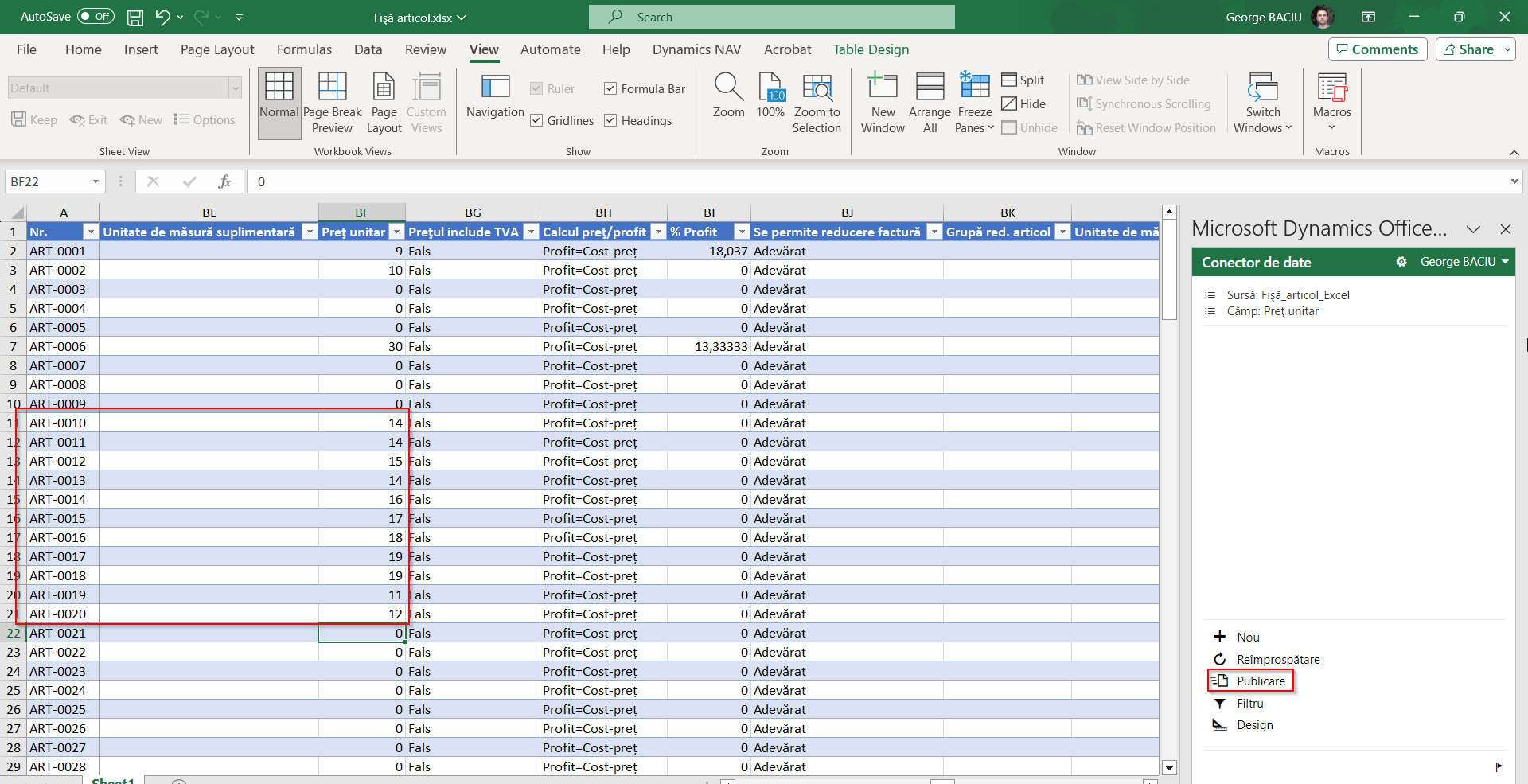 Dynamics 365 Business Central - Listă Excel - Modificare preț unitar ...
